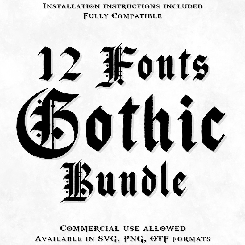 12 Gothic Fonts Bundle - OTF, SVG, PNG - Gothic Fonts, Tattoo Fonts ...