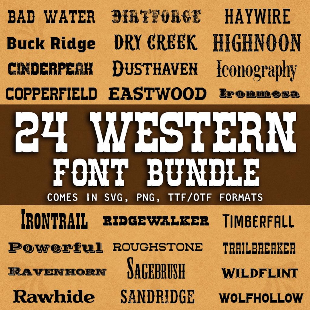 24 Western Font Bundle #3 - OTF, TTF, SVG | Cowboy Retro Fonts | Rustic ...