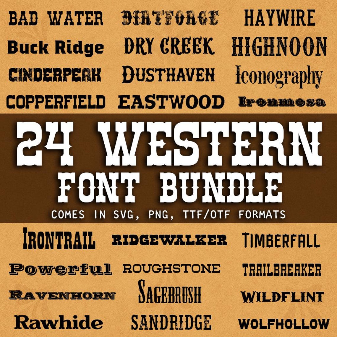 24 Western Font Bundle #3 - OTF, TTF, SVG | Cowboy Retro Fonts | Rustic ...