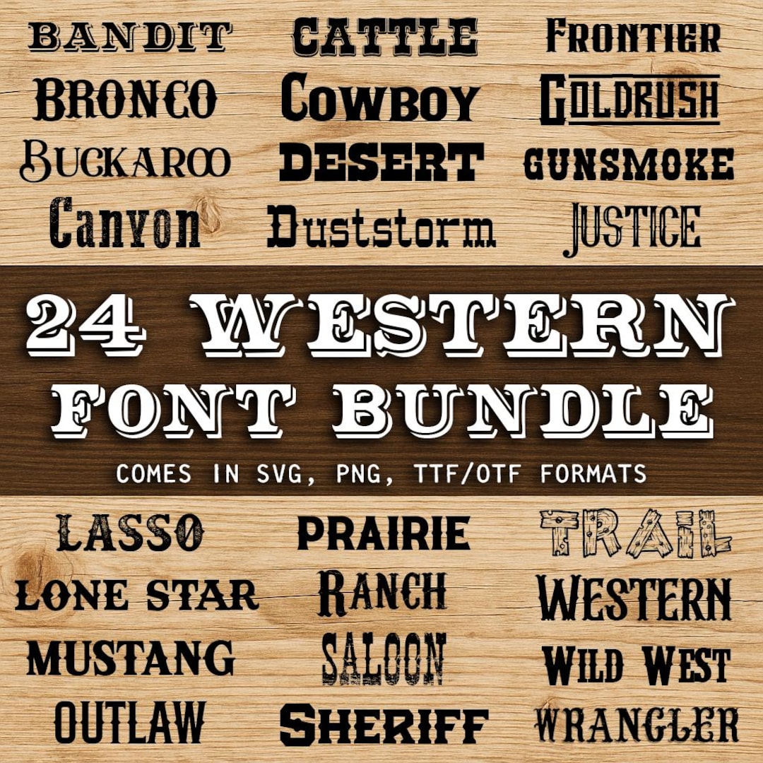 24 Western Font Bundle - OTF, TTF, SVG | Cowboy Retro Fonts | Rustic ...