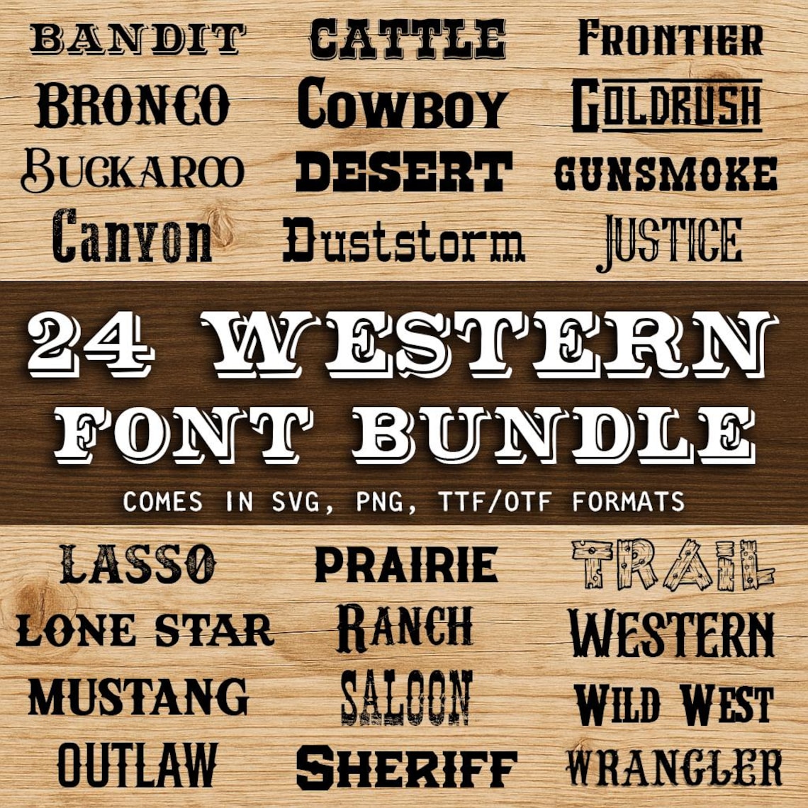 24 Western Font Bundle - OTF, TTF, SVG | Cowboy Retro Fonts | Rustic ...