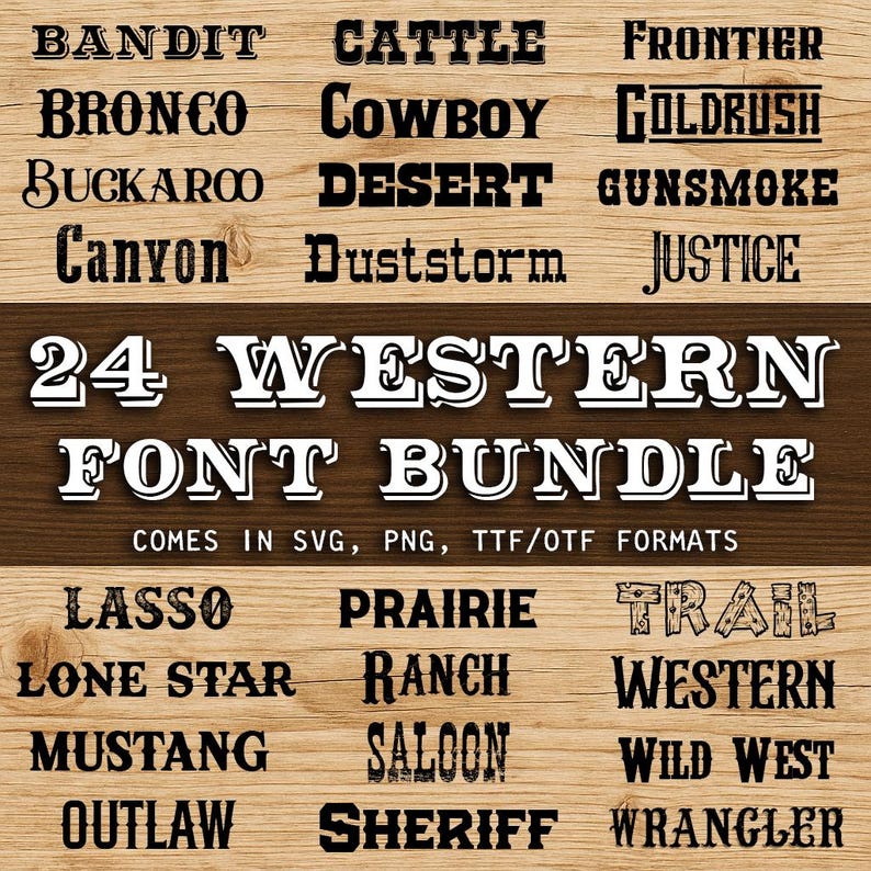 24 Western Font Bundle - OTF, TTF, SVG | Cowboy Retro Fonts | Rustic ...