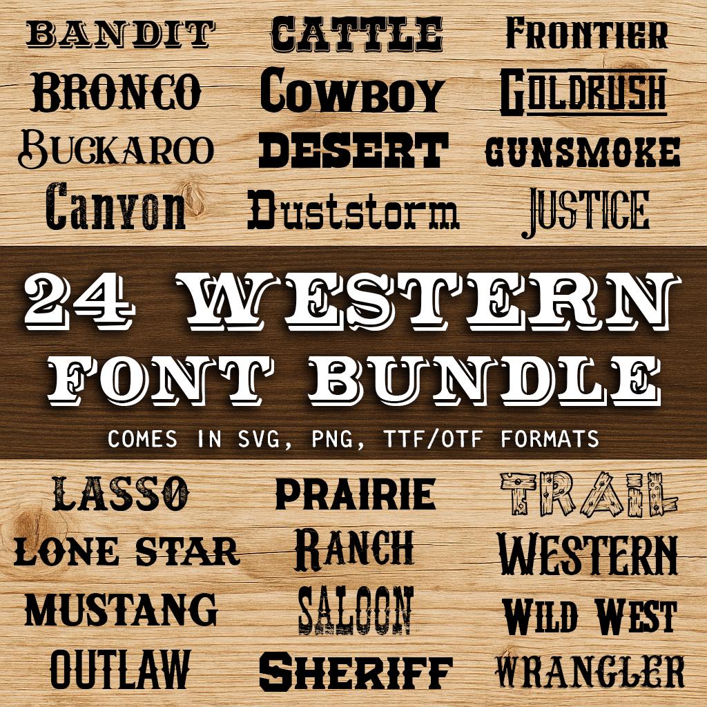 24 Western Font Bundle - OTF, TTF, SVG | Cowboy Retro Fonts | Rustic ...