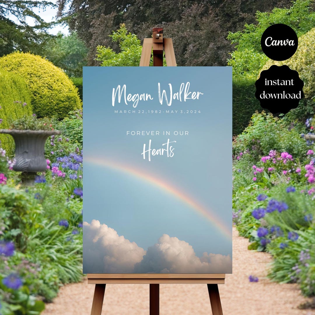 Funeral Poster Board With Rainbow in Sky, Clouds Funeral Welcome Sign ...