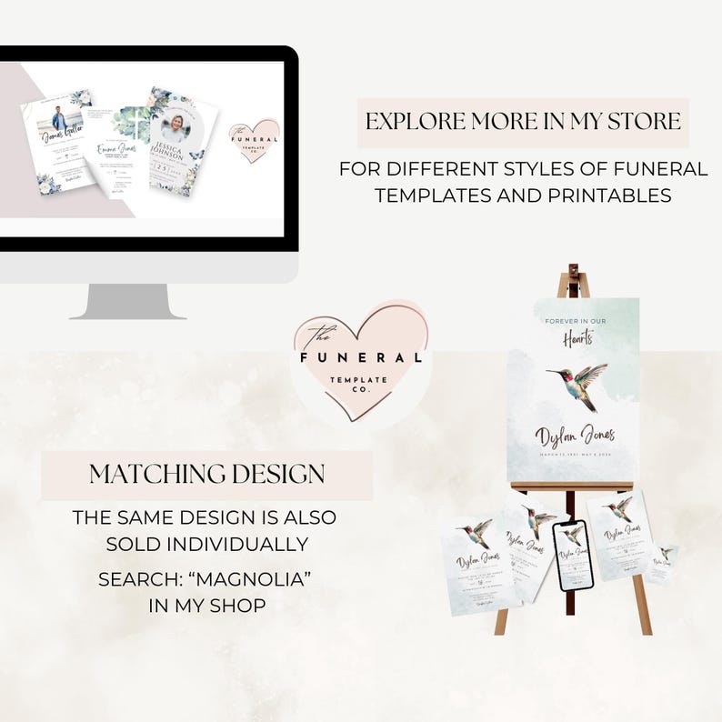 Funeral Template Bundle With Hummingbird, Memorial Service Stationery ...