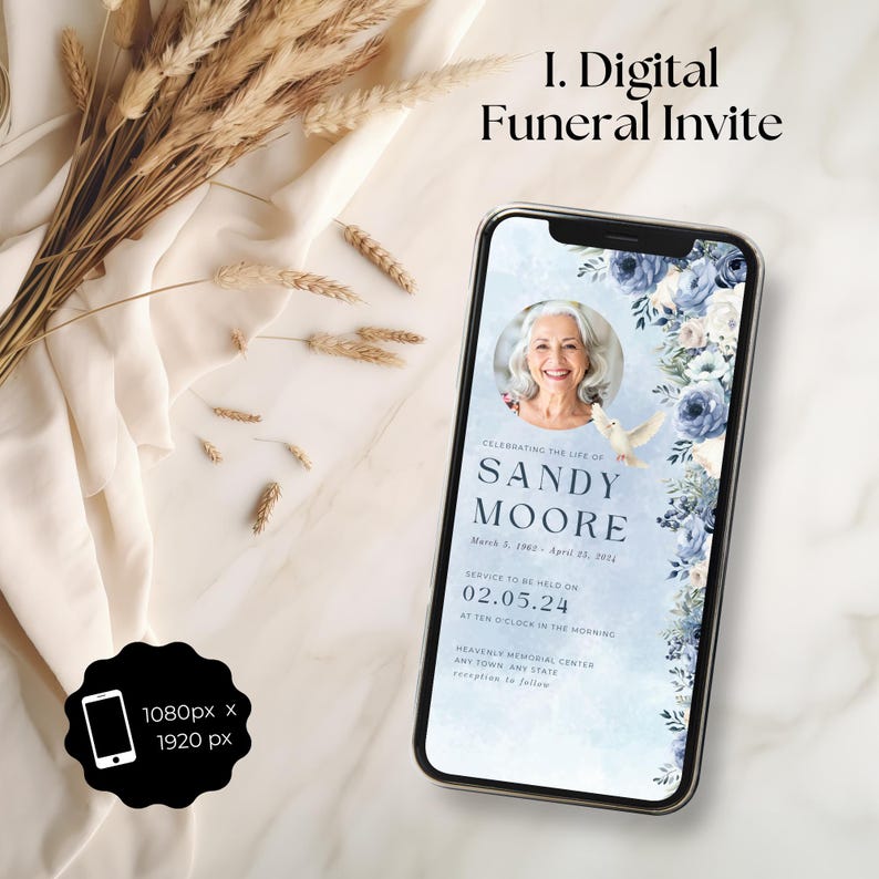 Editable Funeral Template Bundle With Dove & Roses, Floral Memorial ...