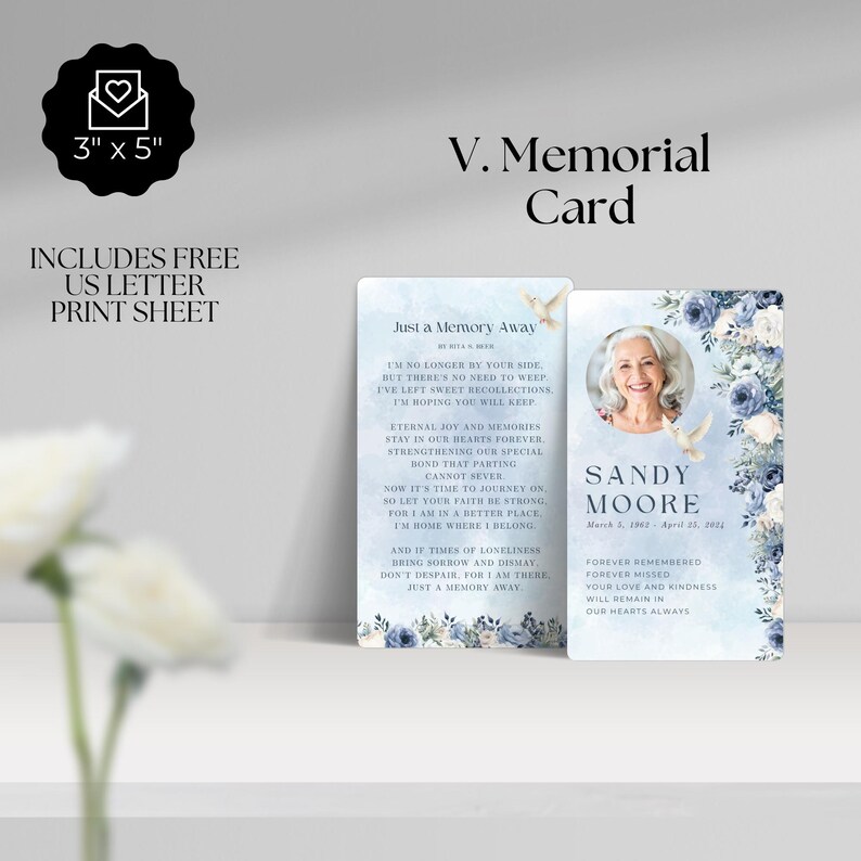 Editable Funeral Template Bundle With Dove & Roses, Floral Memorial ...
