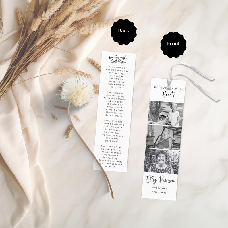 Minimalist Funeral Bookmark Template With Photo Collage, Celebration of ...