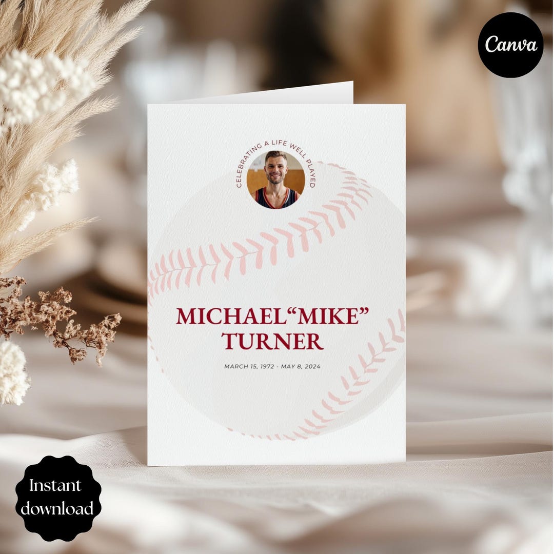 Funeral Program With Baseball, Printable Obituary Template, in Loving ...