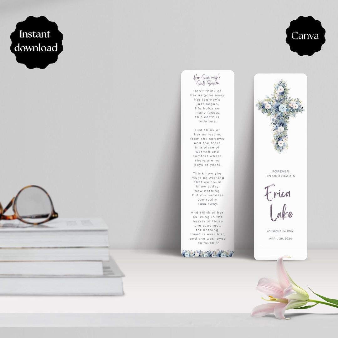 Catholic Mass Funeral Bookmark Template With Holy Cross and Roses ...