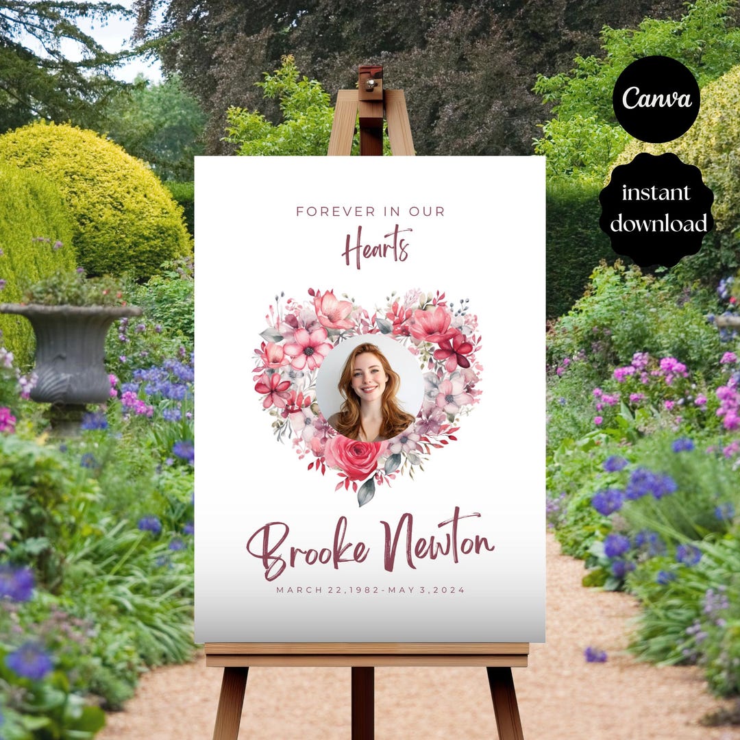 Funeral Poster Board With Red Flower Heart and Photo, Floral Funeral ...
