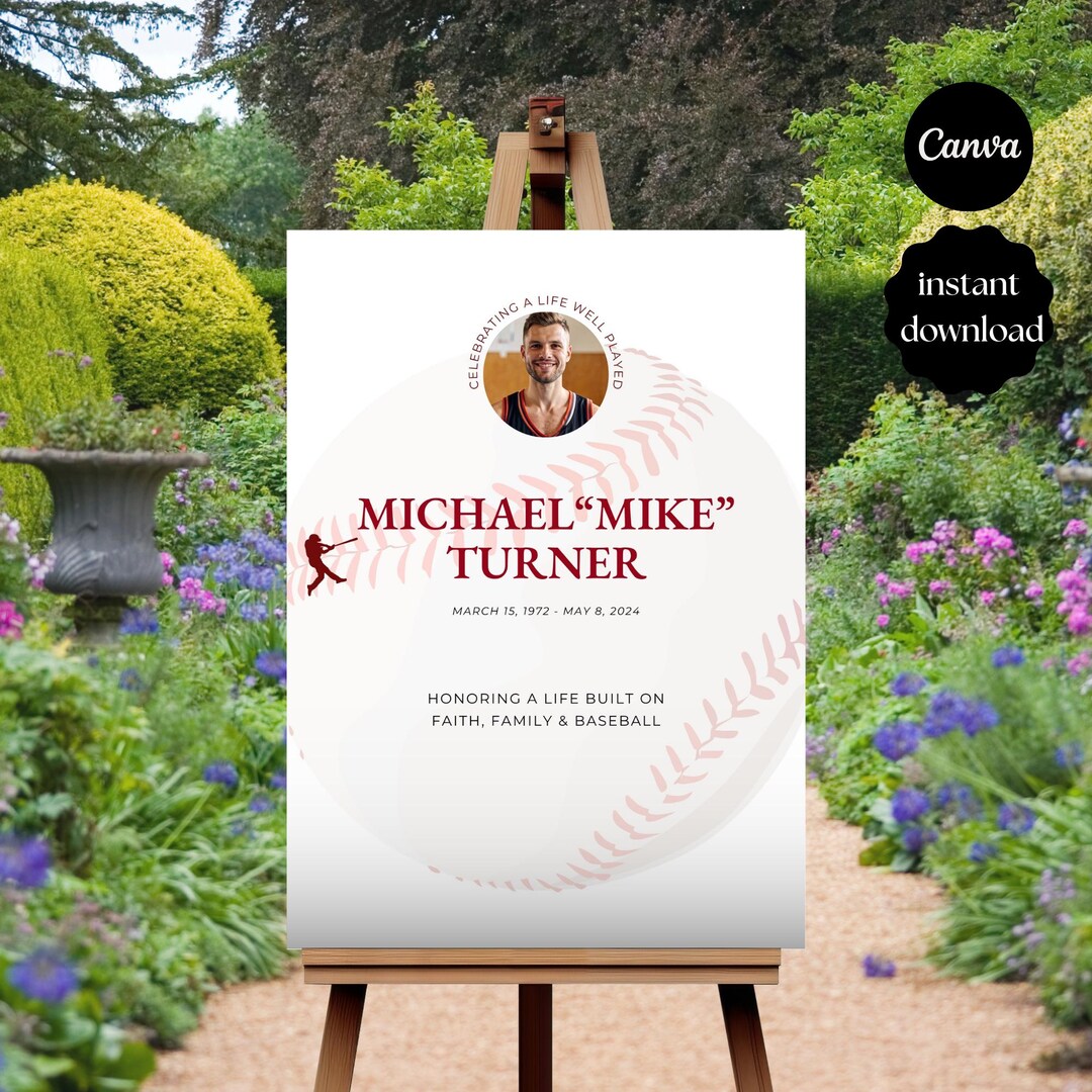 Funeral Welcome Sign Template for Baseball Fan, Sports Celebration of ...