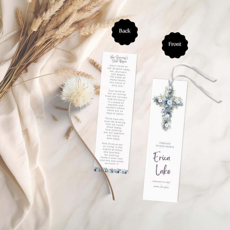 Catholic Mass Funeral Bookmark Template With Holy Cross and Roses ...