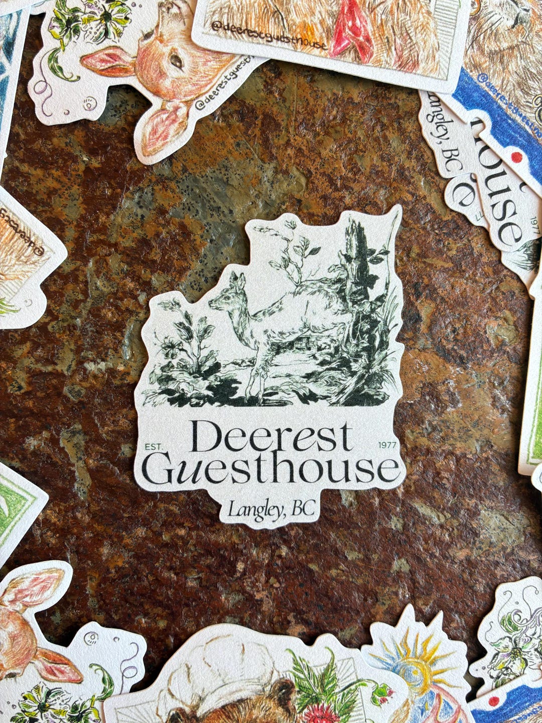 Deerest Guesthouse Logo Sticker: Hand-drawn Illustration, Textured ...