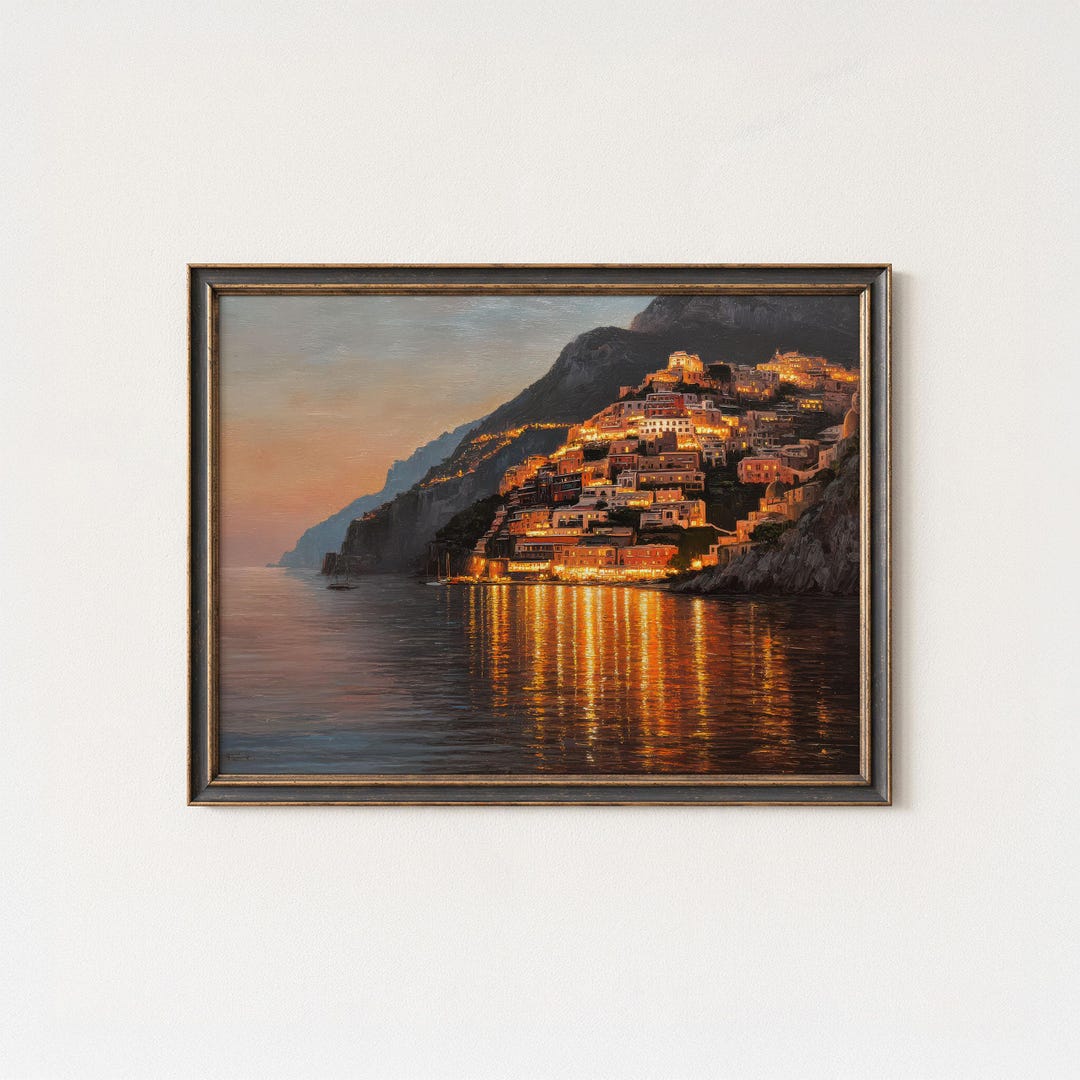 Positano Italy Night Print: Amalfi Coast Village Lights Art - Etsy