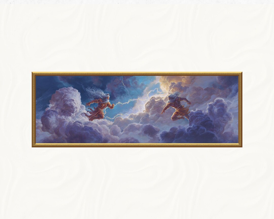 Storm God Print, Epic Mythology Wall Art, Lightning Battle Panorama - Etsy