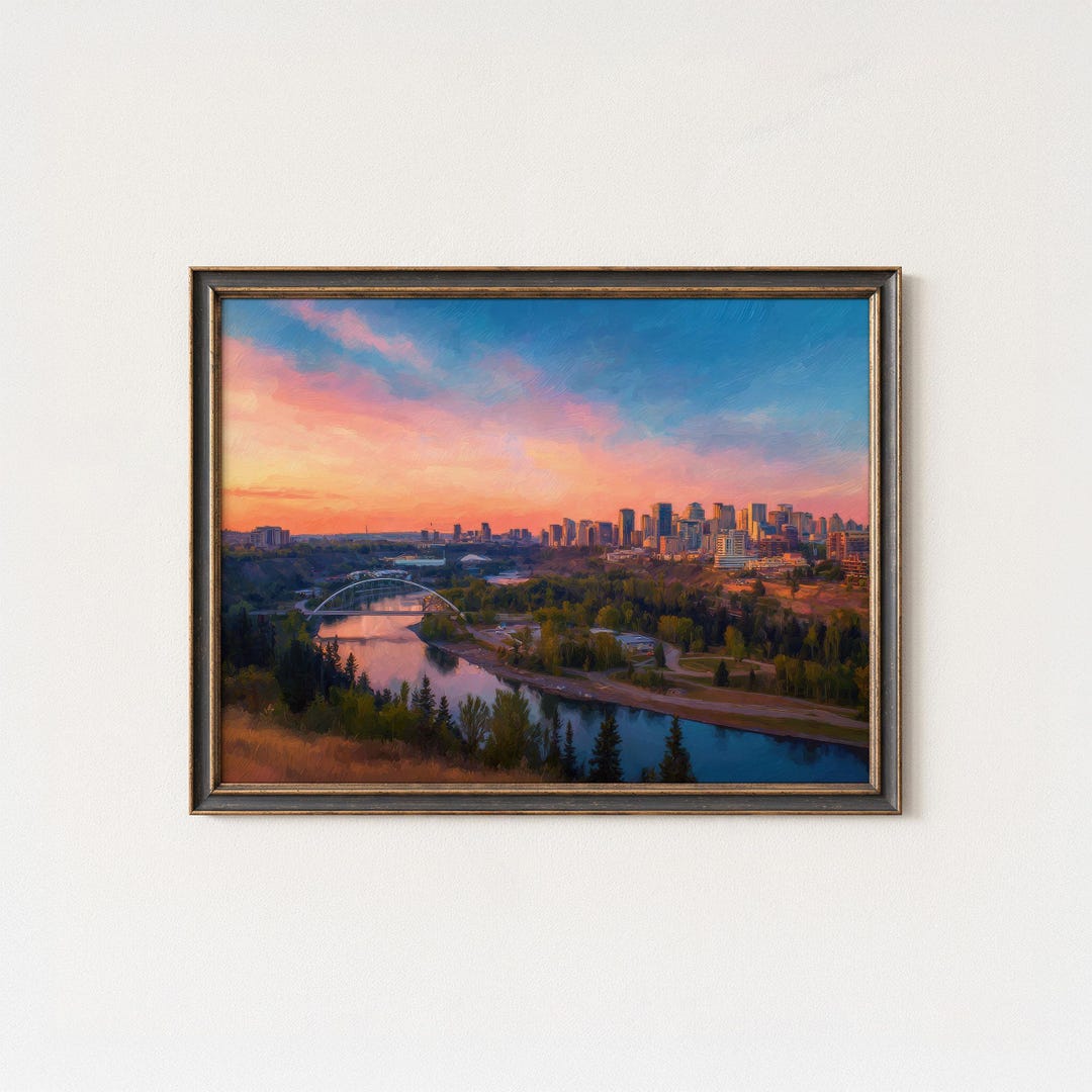 Edmonton Sunset Skyline Art Print: Alberta Cityscape Oil Painting - Etsy