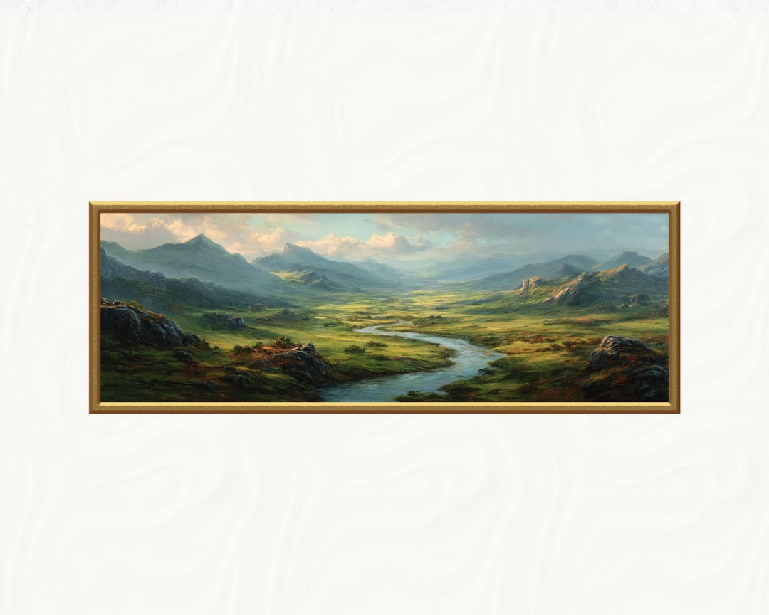 Renaissance River Valley Print – Majestic Mountain Landscape Wall Art ...