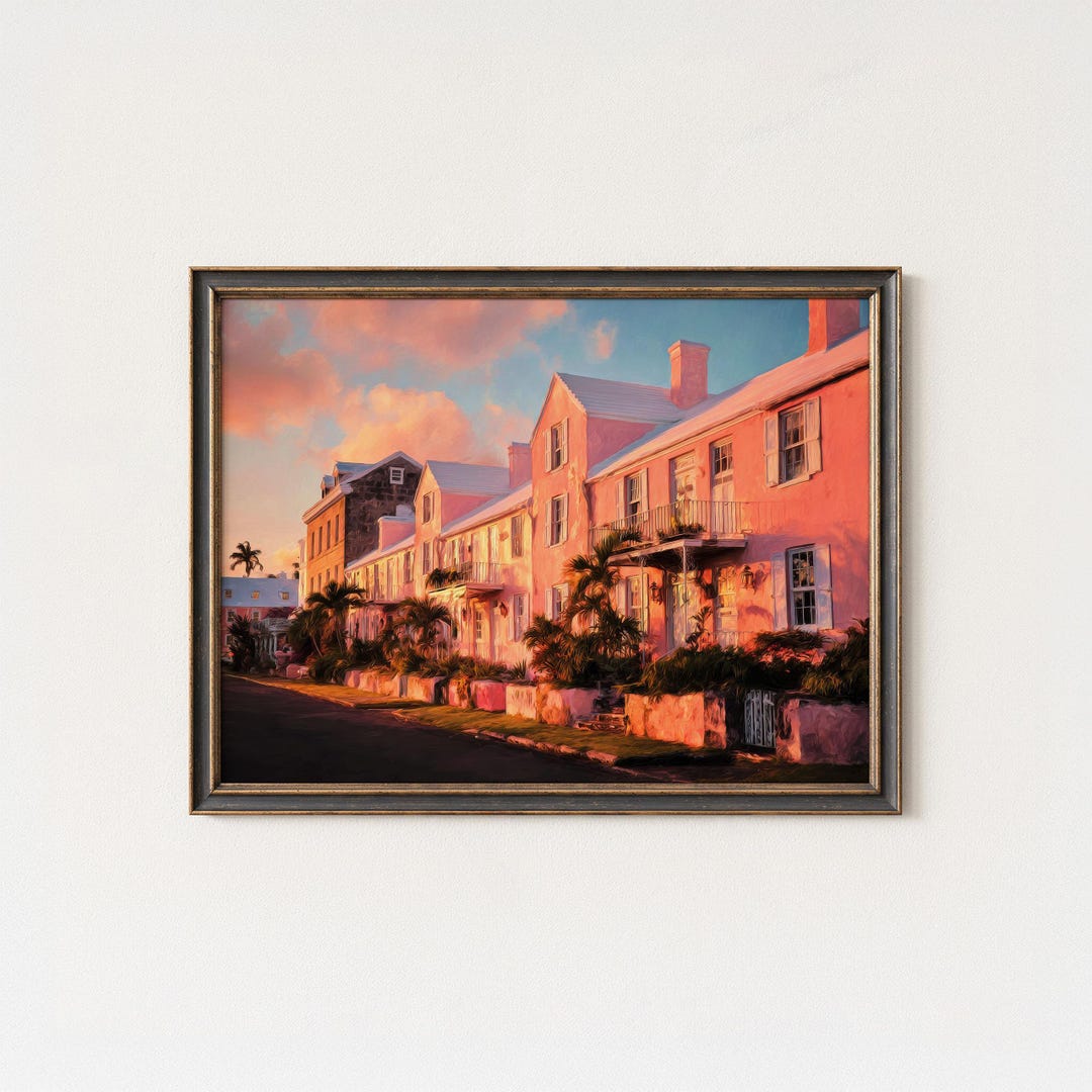 Bermuda Colonial Houses Pastel Painting: Tropical Island Architecture ...