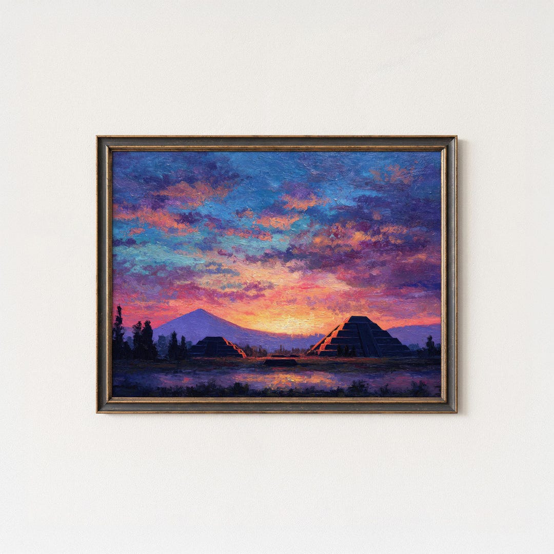 Teotihuacan Sunset Print: Aztec Pyramid Landscape, Mexico Wall Art - Etsy
