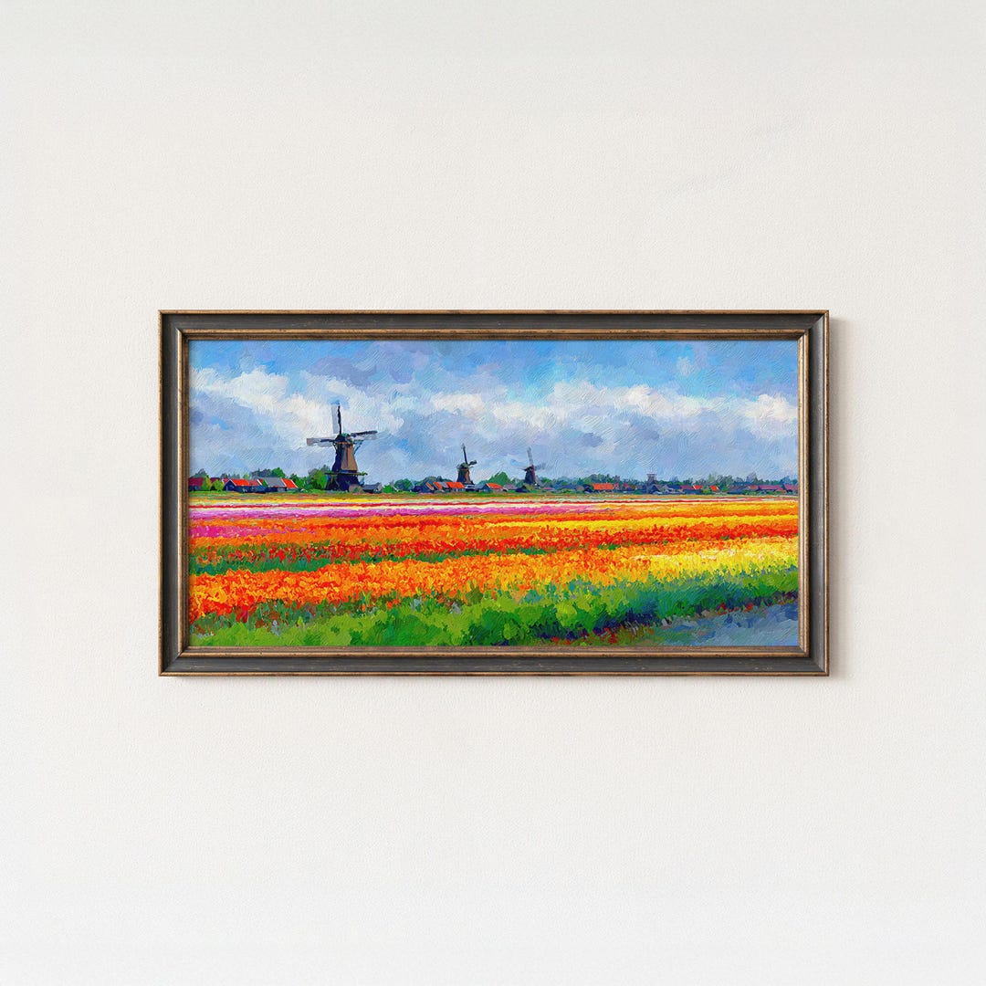 Dutch Tulip Fields Art Print – Amsterdam Windmill Landscape - Etsy
