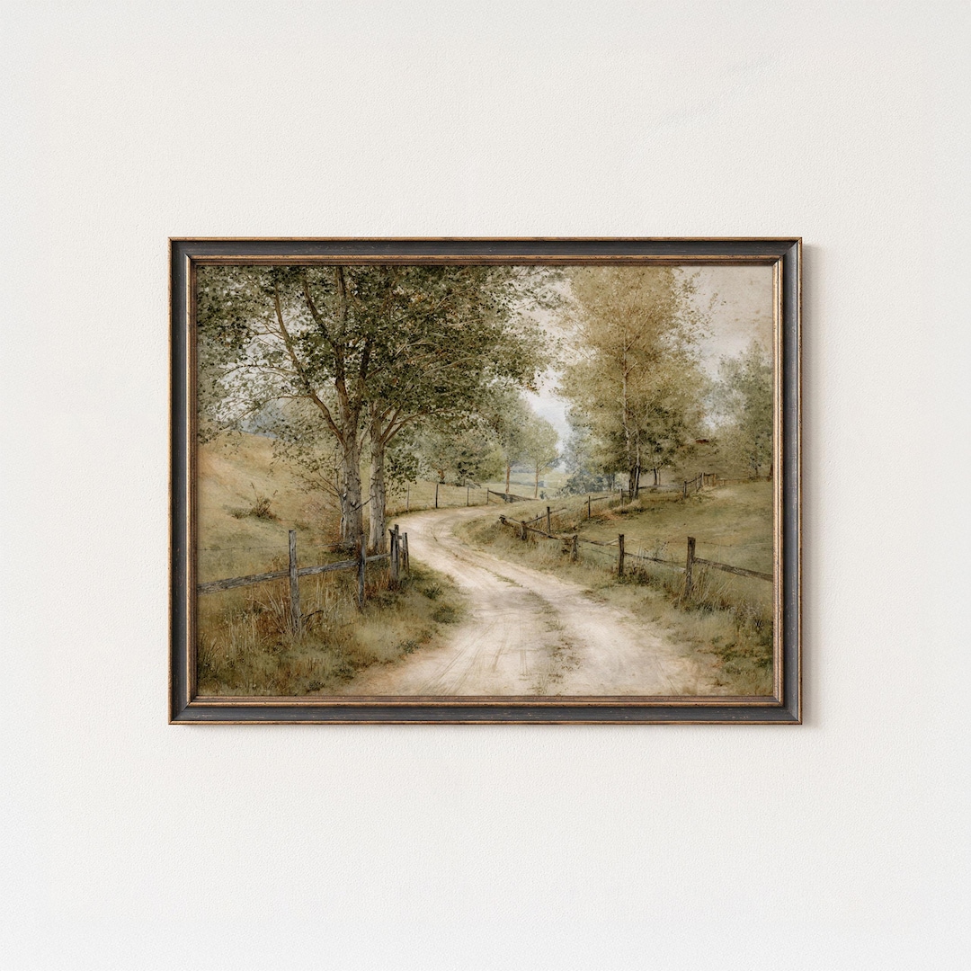 Rustic Country Road Painting: Farmhouse Landscape Wall Art - Etsy