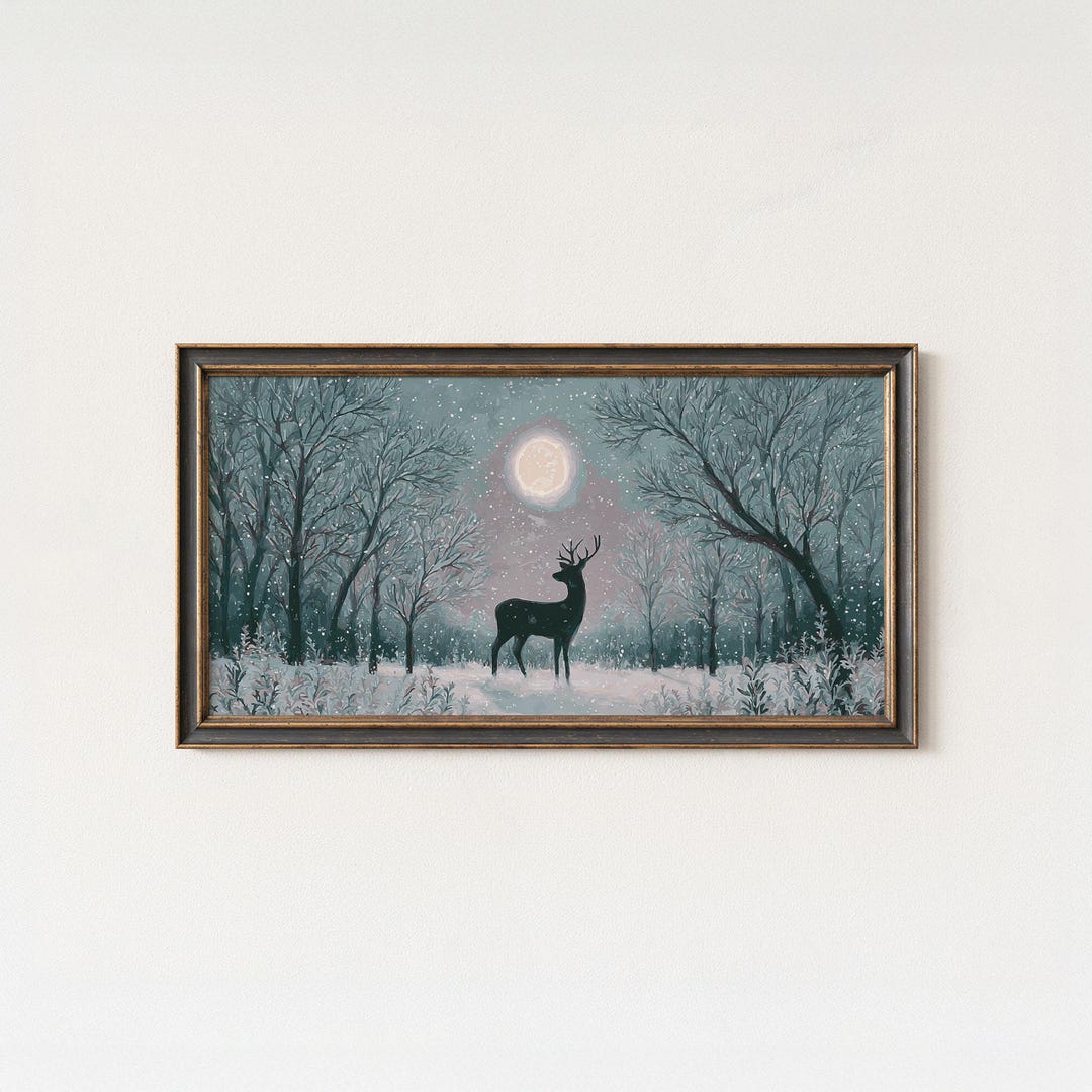 Winter Deer Art Print: Moonlit Forest, Nordic Wildlife - Etsy