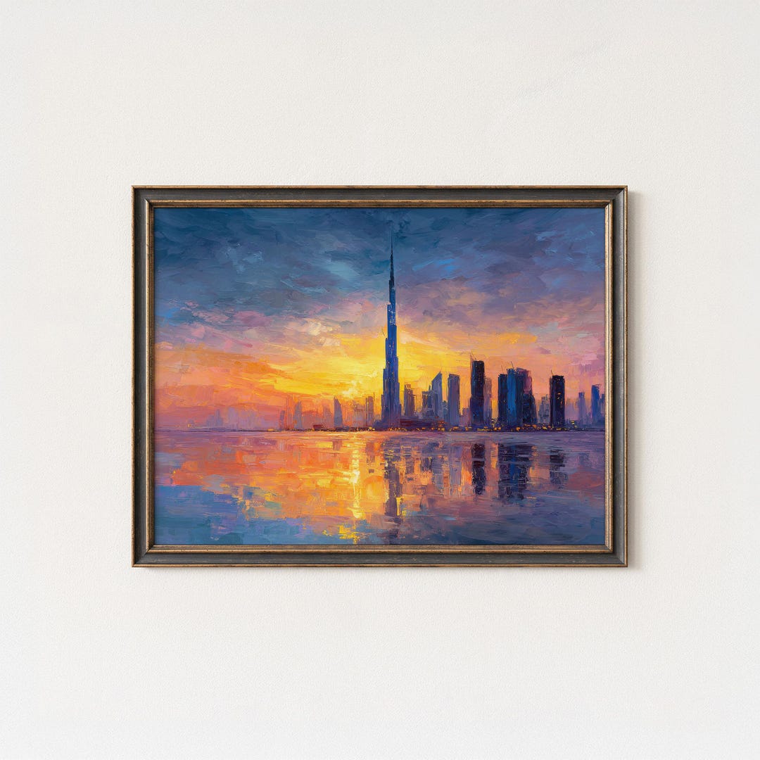 Dubai Burj Khalifa Sunset Oil Painting Style Art Print - Etsy