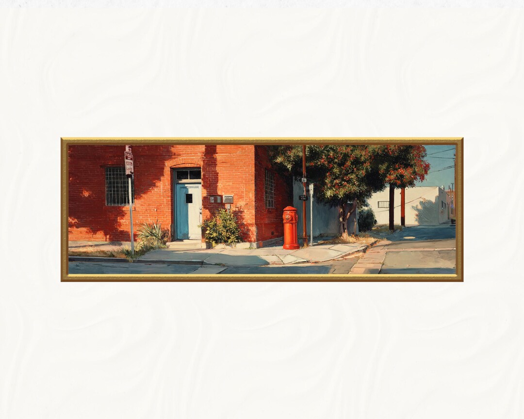 Red Brick City Street Print, Blue Door, Urban Fine Art - Etsy