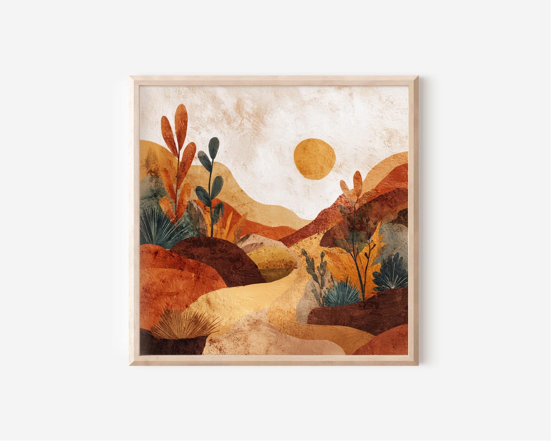 Desert Landscape Print, Boho Abstract Nature Wall Art, Terracotta ...