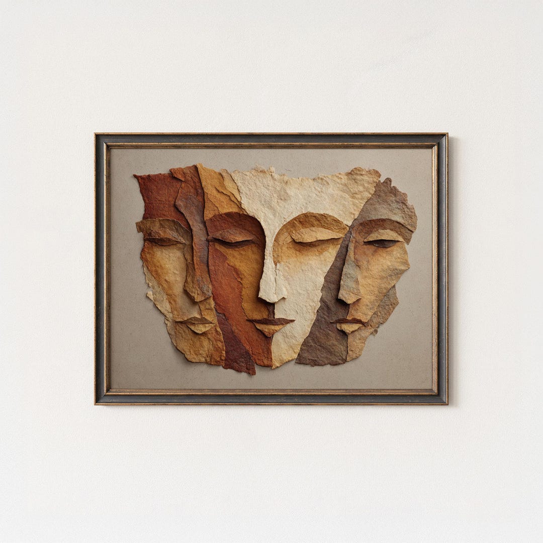 Abstract Faces Collage Art Print: Earth Tone Boho Decor - Etsy