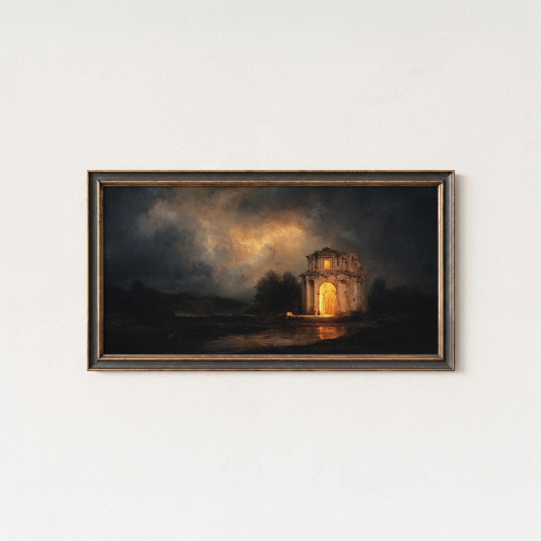 Ancient Temple Oil Painting Print | Stormy Night Landscape Art - Etsy
