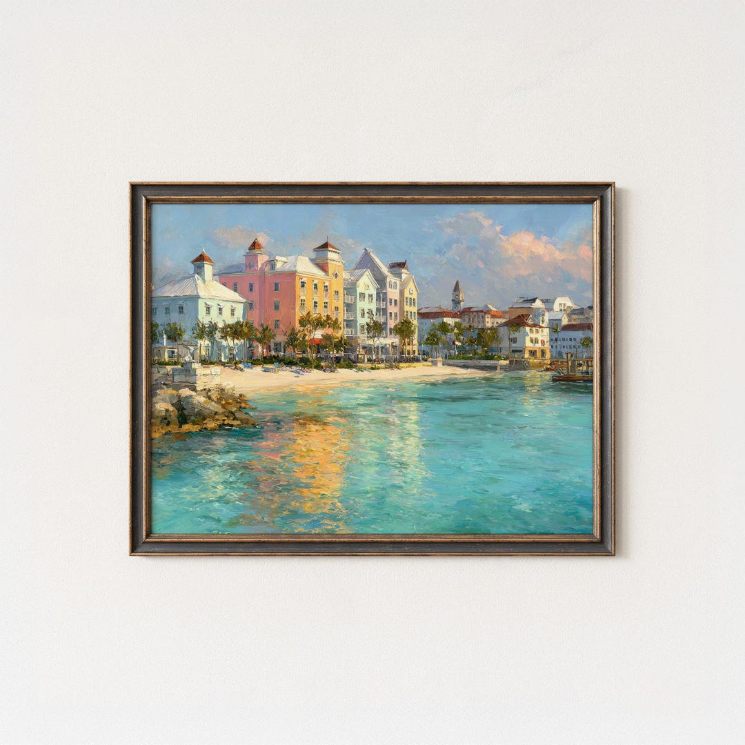 Bahamas Seascape Painting: Colorful Nassau Harbor, Tropical Coastal ...