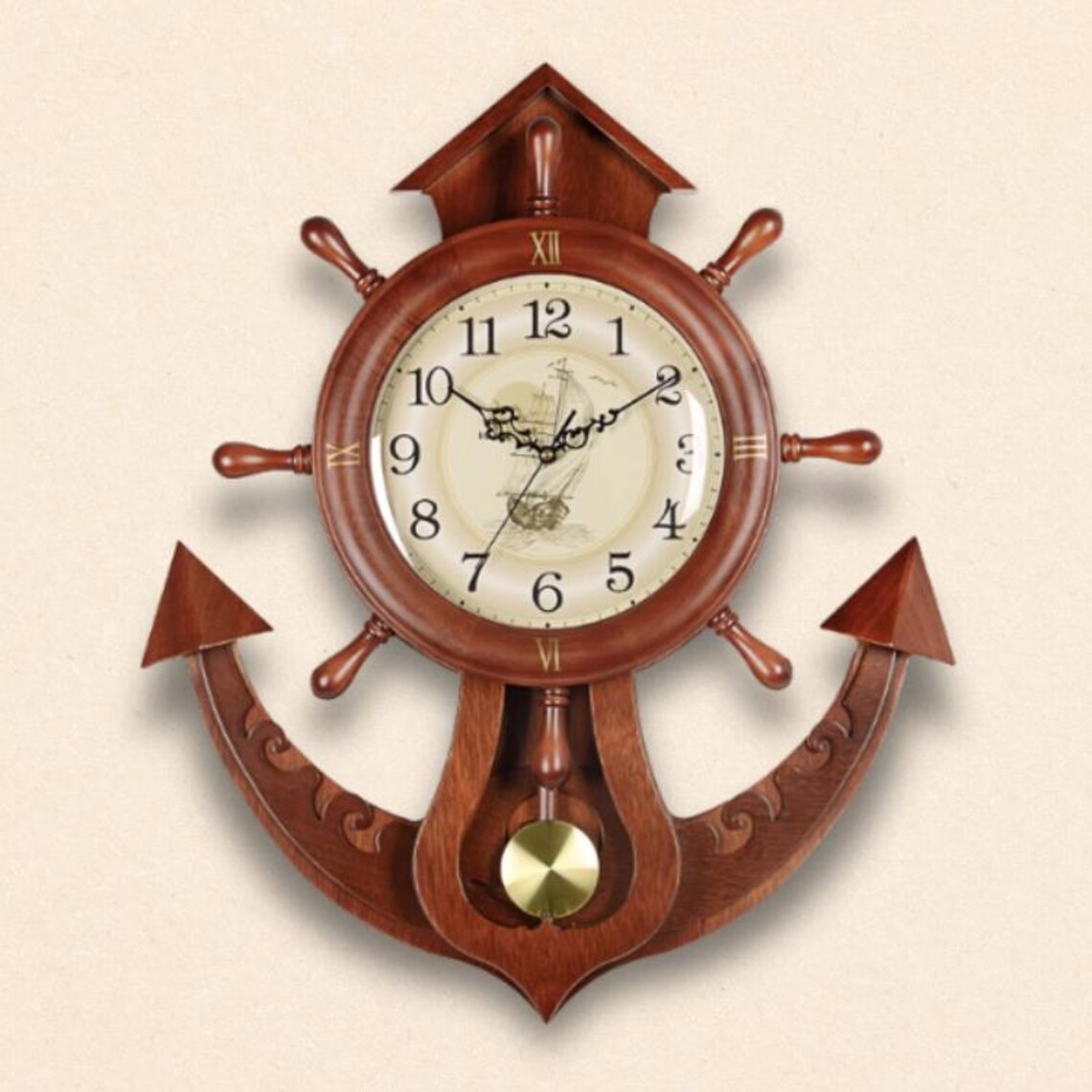 Nautical Wall Clock – Anchor & Ship Wheel Design With Vintage Maritime ...