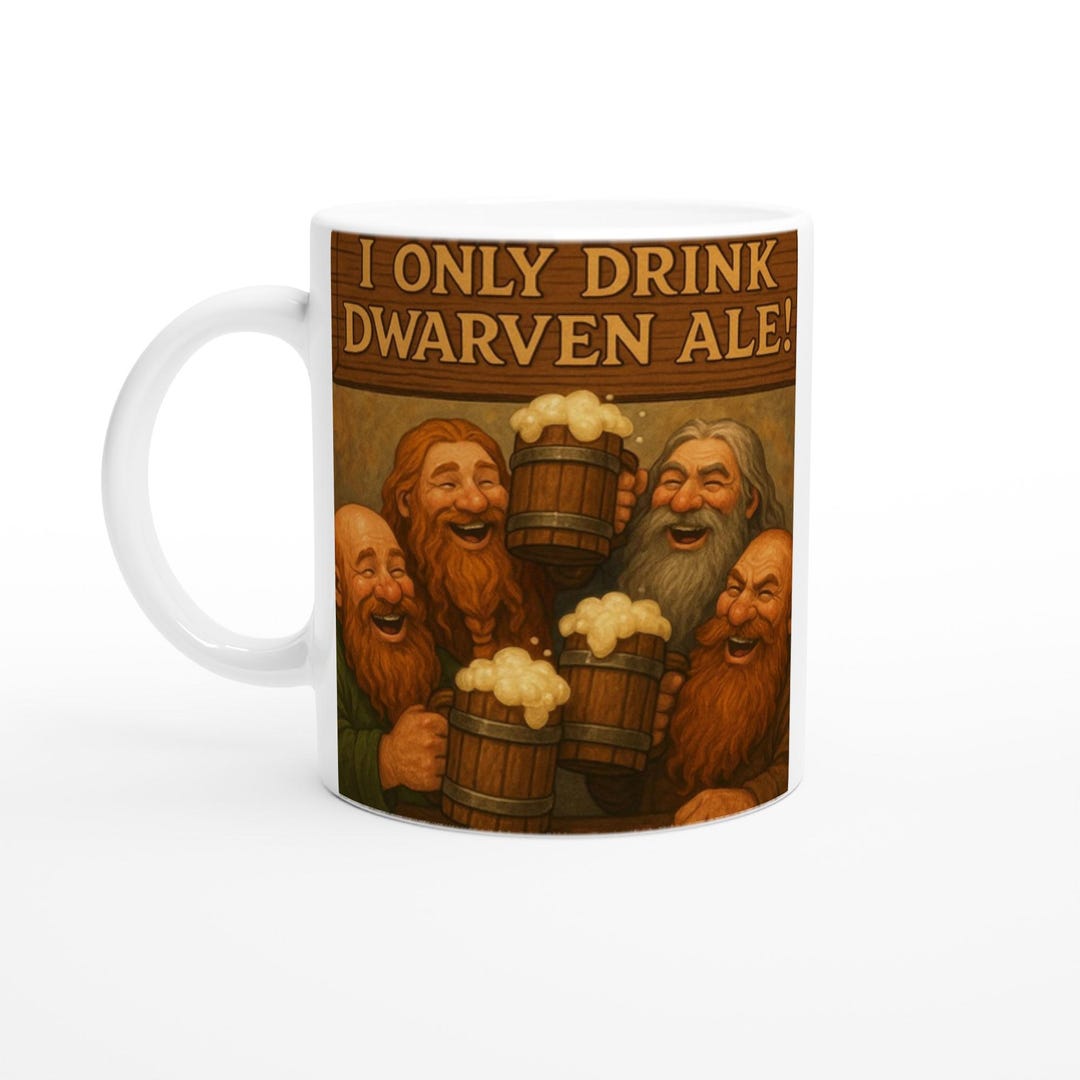 D&D "i Only Drink Dwarven Ale!" White 11oz Ceramic Mug Player Dungeon ...