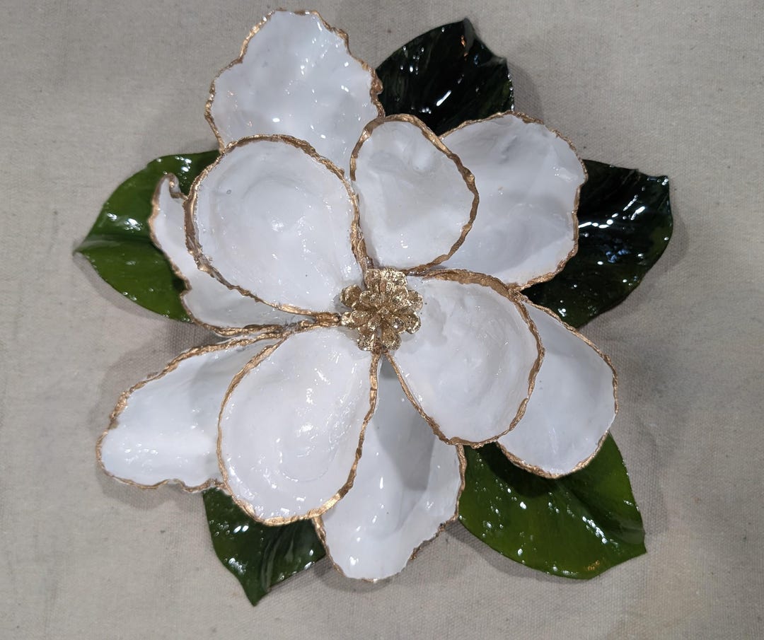Very Large Oyster Shell Magnolia Flower: Resin Coated, Gilded Edges - Etsy