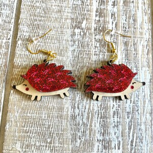 Cute Hedgehog Animal Critter Glitter Statement Earrings, Etched ...