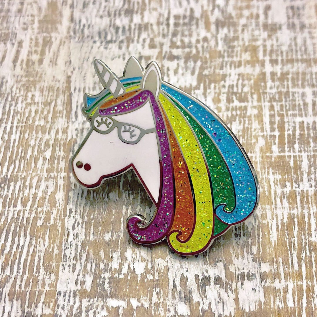 Rainbow Glitter Unicorn Enamel Pin: Nerdy Kawaii Gift - Etsy