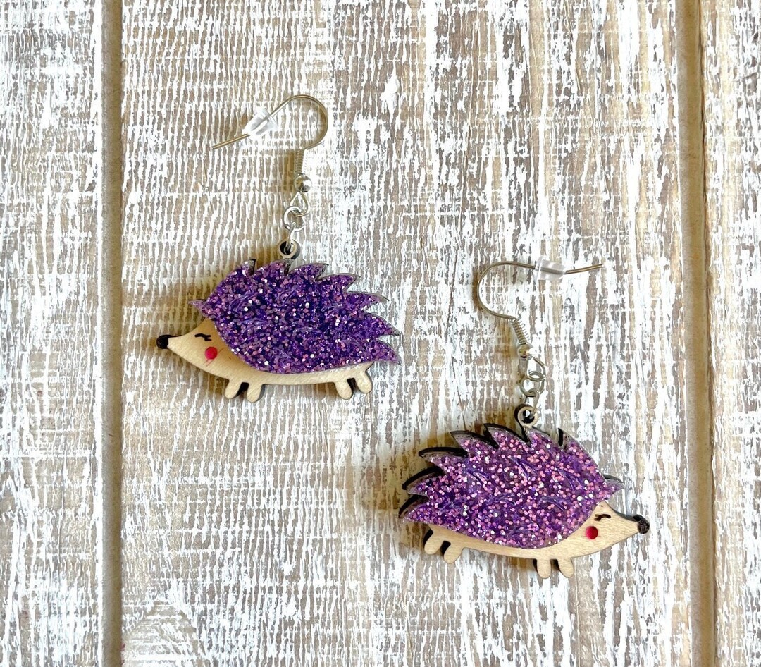 Cute Hedgehog Animal Critter Glitter Statement Earrings, Etched ...