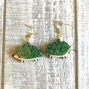 Cute Hedgehog Animal Critter Glitter Statement Earrings, Etched ...