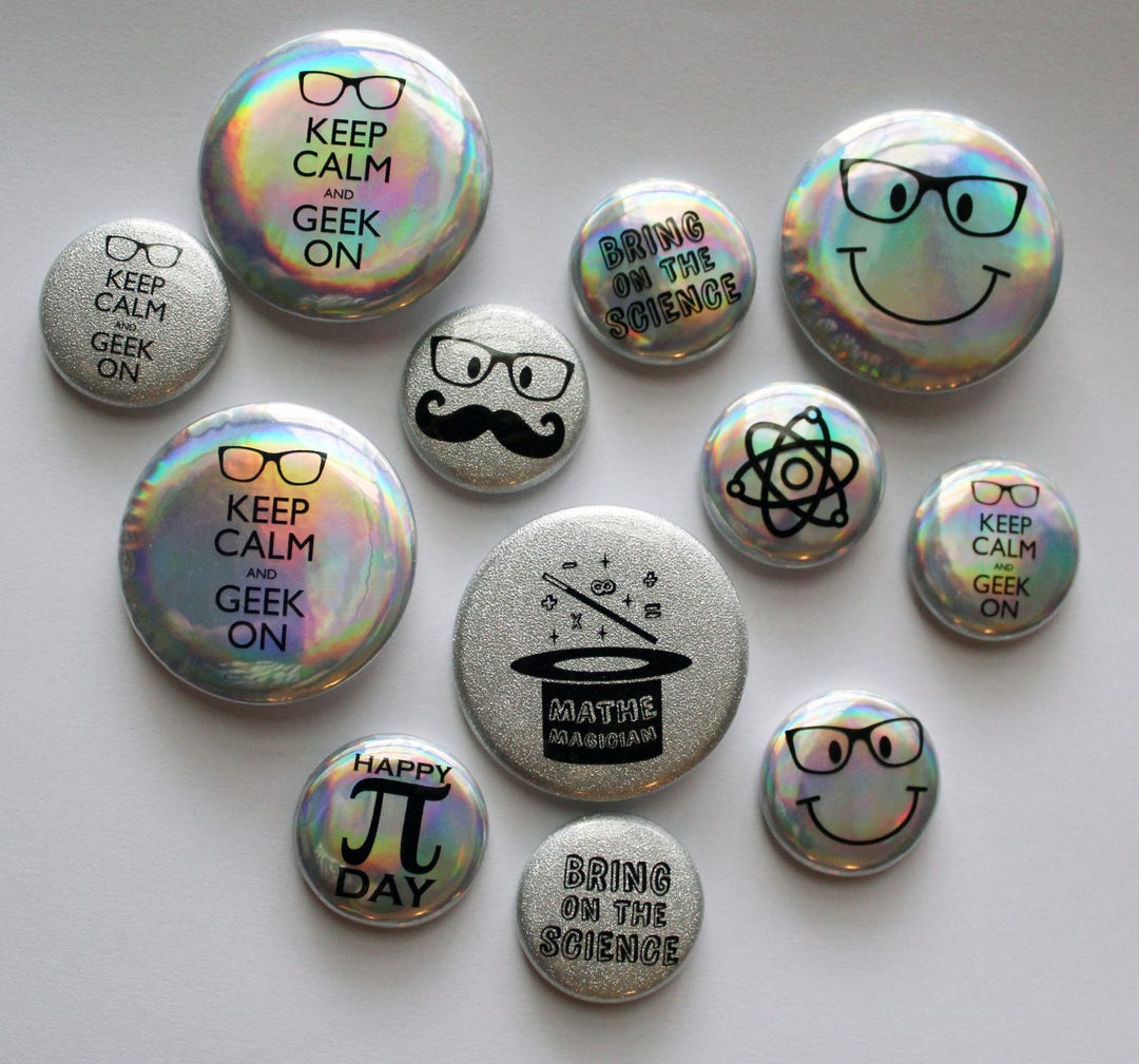 1.5 Inch Holograph and Glitter Nerdy Geeky Funny Math Science Pinback ...