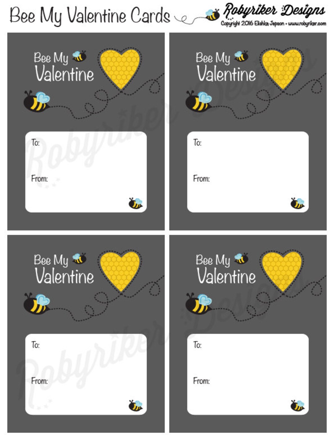 INSTANT DOWNLOAD: Printable Digital Bee Valentine's Day Valentine Cards ...