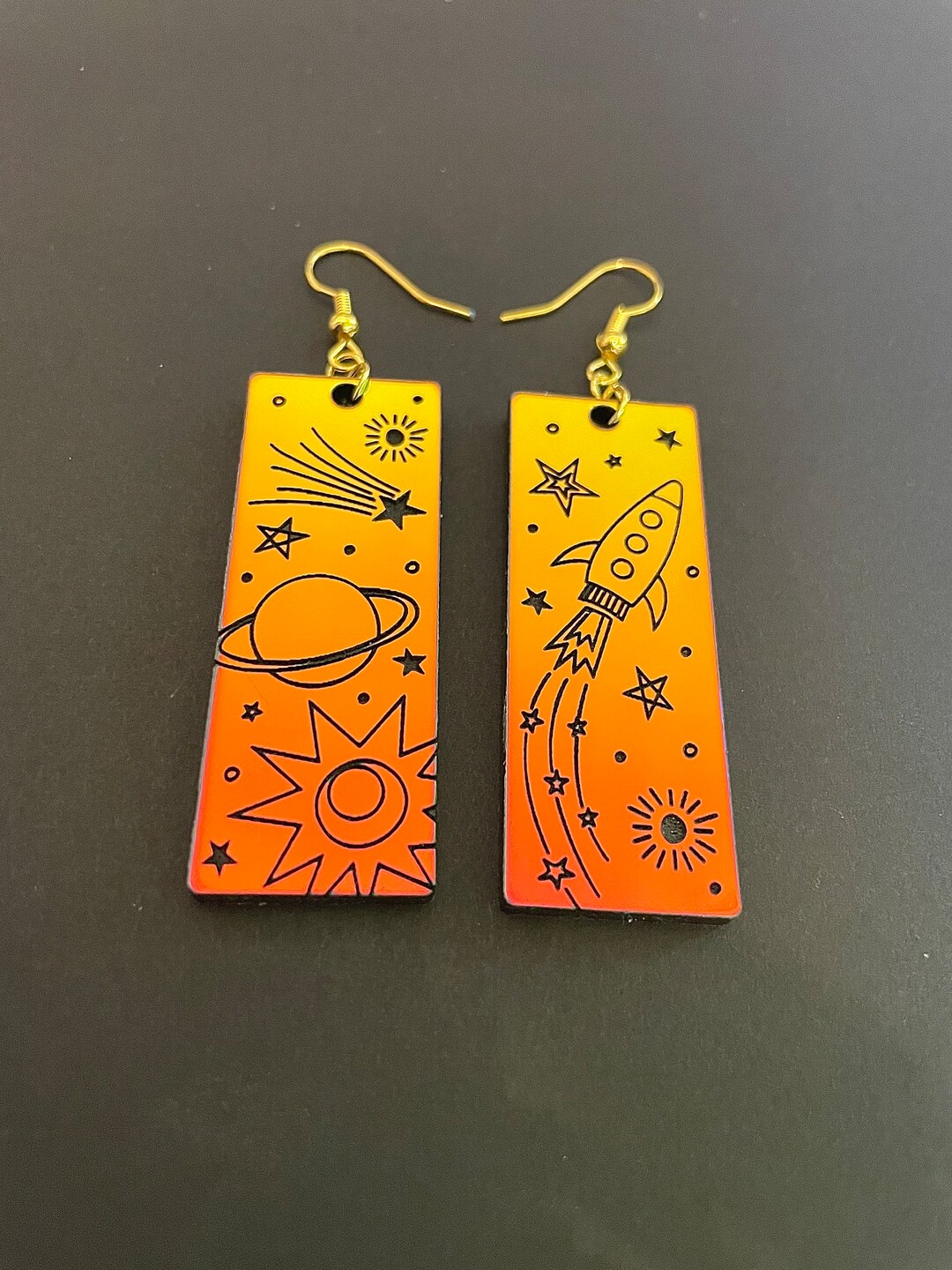Space Rocket Planet Stars Sci-fi Nerd Geek STEM Statement Earrings ...