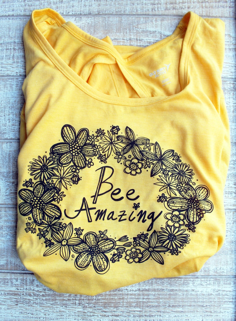 Bee Amazing Inspirational Typography Hand Lettered Cute Floral | Etsy