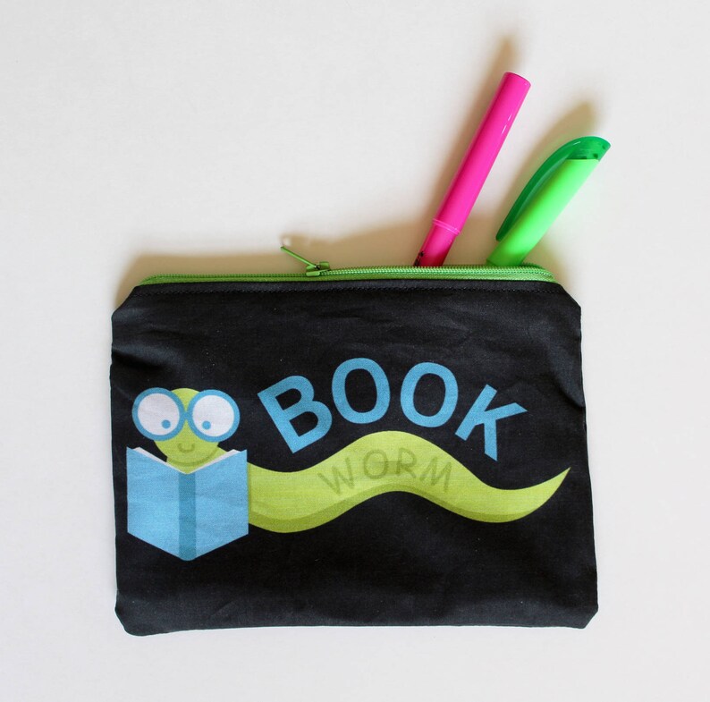 Bookworm Book Reading Library Zipper Bag Pouch Pencil Case - Etsy