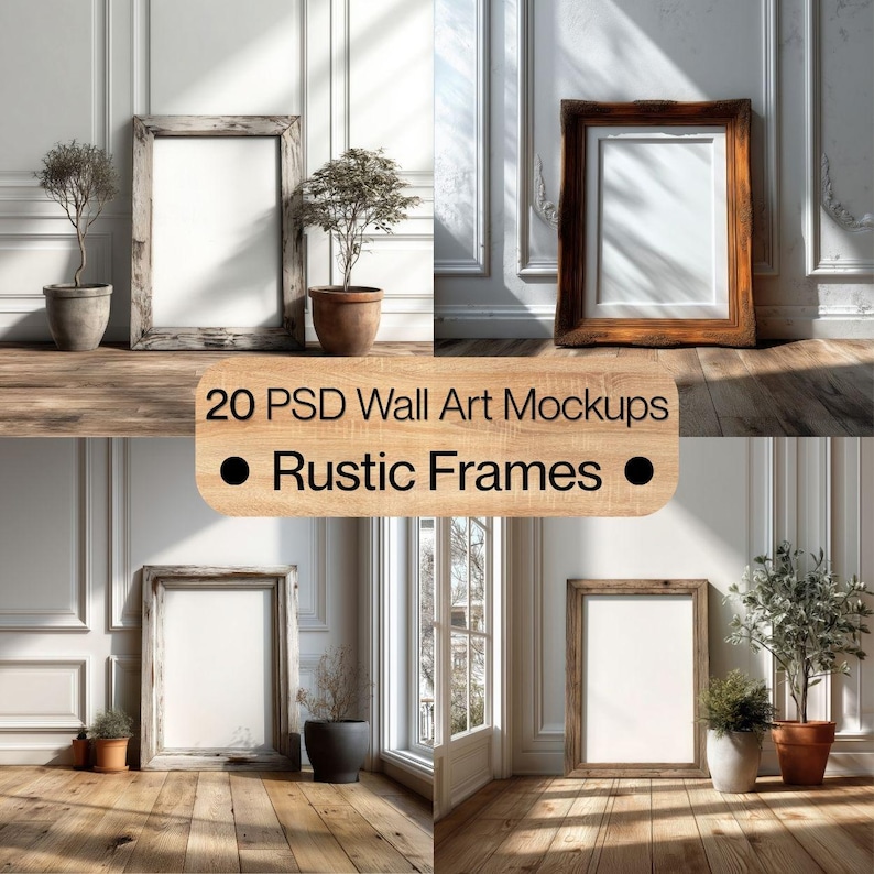 Rustic Frame Mockups | Minimalist Wall Art, Neutral Interior (digital ...