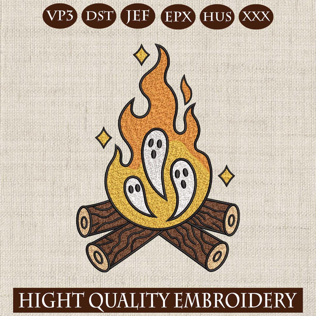 Campfire Ghost Embroidery Design, Cute Halloween Machine Embroidery ...