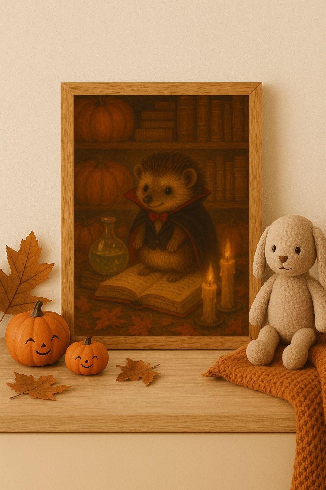 Vampire Hedgehog on Book – Spooky Halloween Poster – Printable Animal ...
