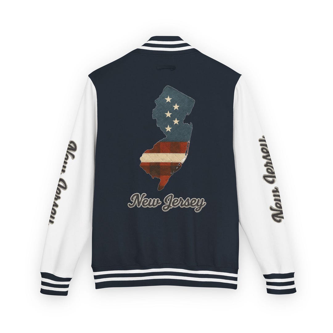 New Jersey USA Flag Outline Letterman Jacket | State Map Varsity Jacket ...