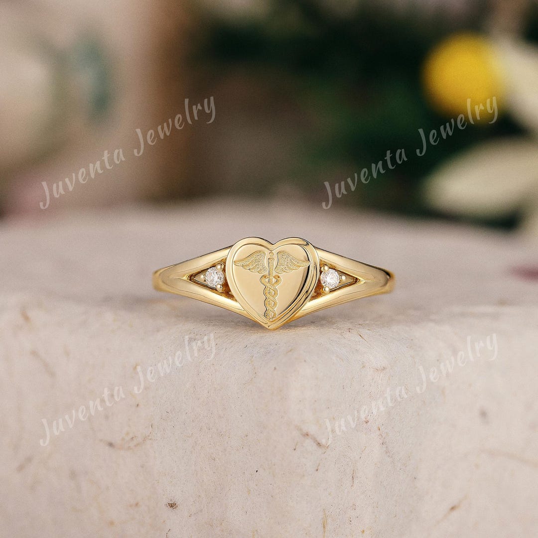 Unique Hermes’ Caduceus Engraved Wedding Ring Moissanite Statement Ring ...